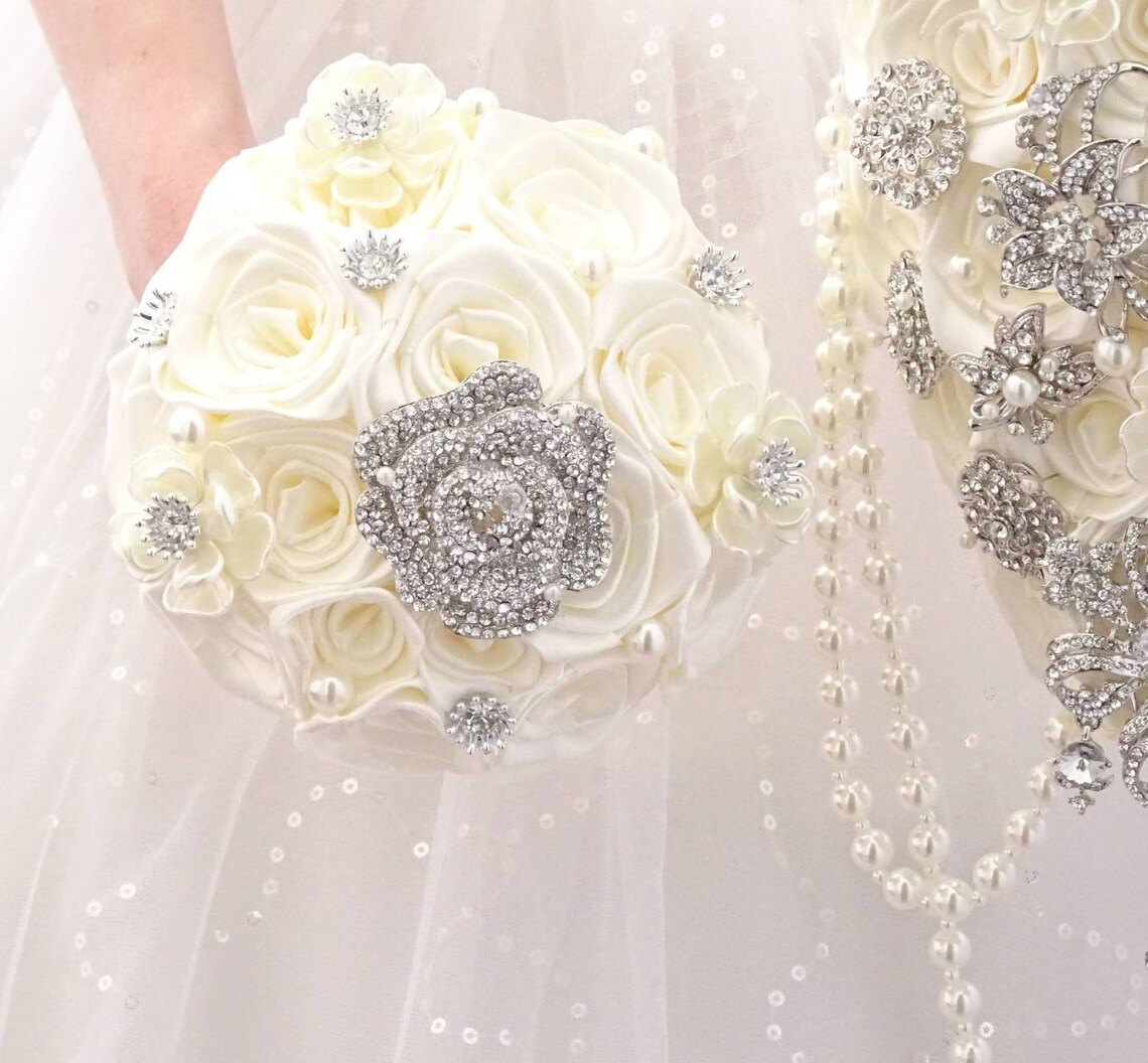 Ivory Silver Rose Gold Cascading Bling and Shiny Brooch - Etsy