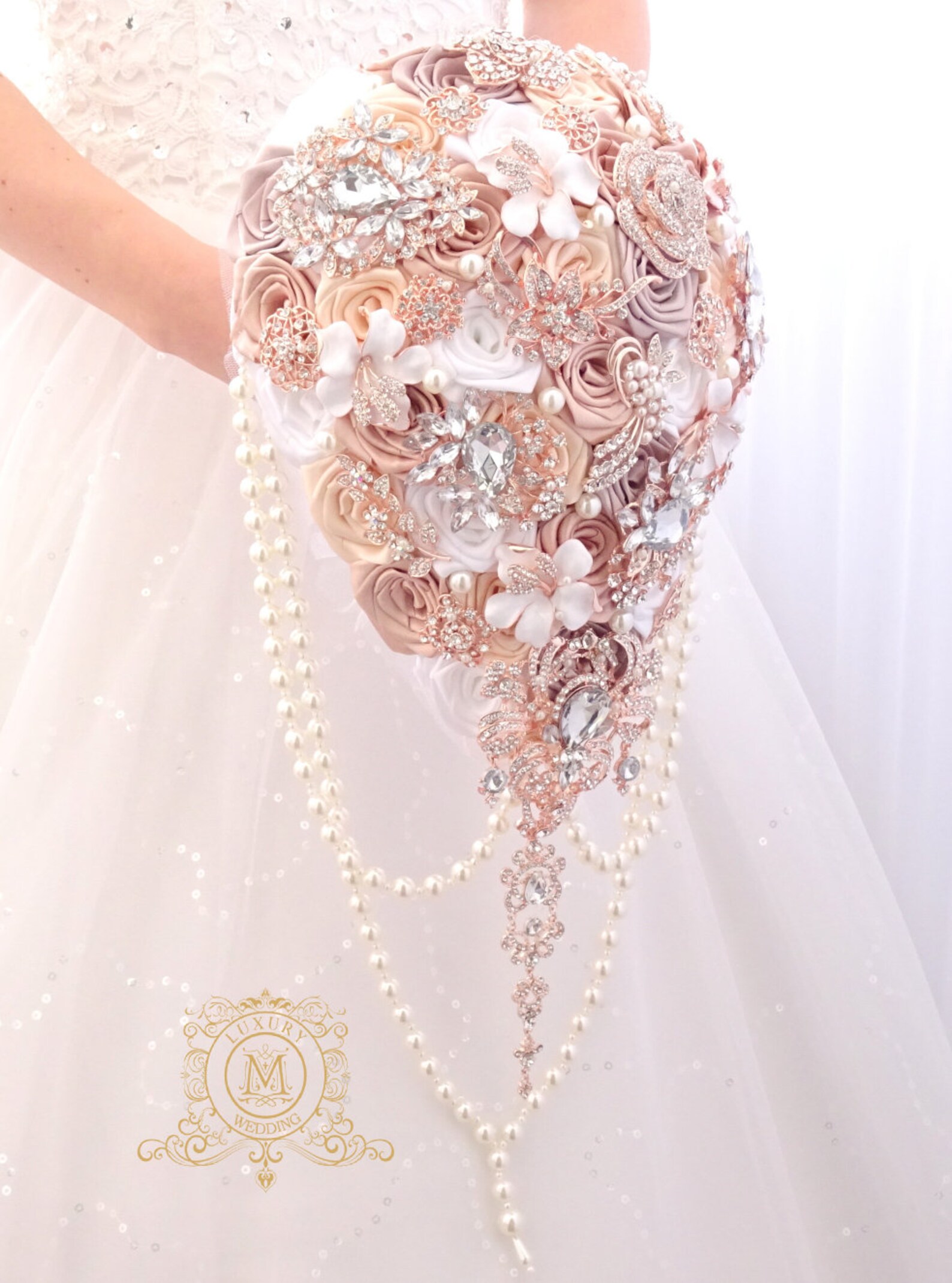 Wedding Brooch Bouquet Rose Gold Ivory Teardrop Brooch - Etsy