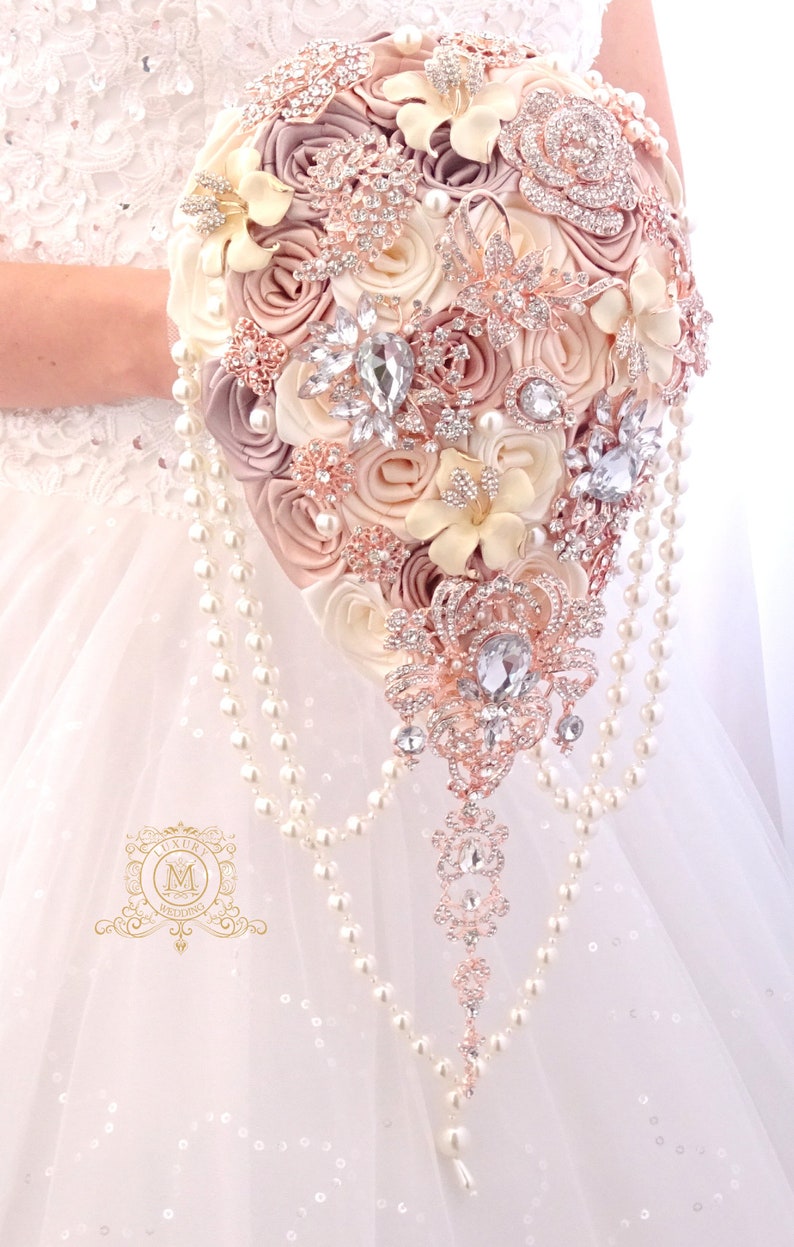 Wedding Brooch Bouquet Rose Gold Ivory Teardrop Brooch - Etsy