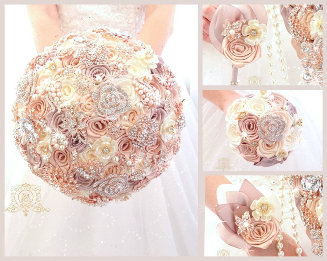 Champagne Brooch Bouquet. Wedding Bouquet. Rose Gold Bouquet. Bridal ...