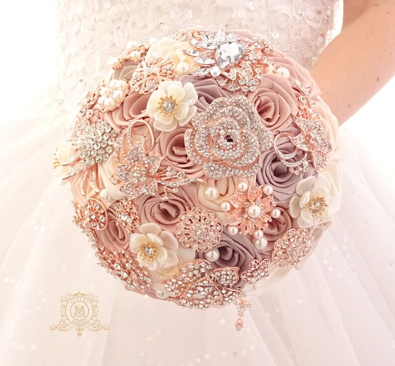 Elegant Champagne Brooch Bouquet Rose Gold Wedding by Memory - Etsy