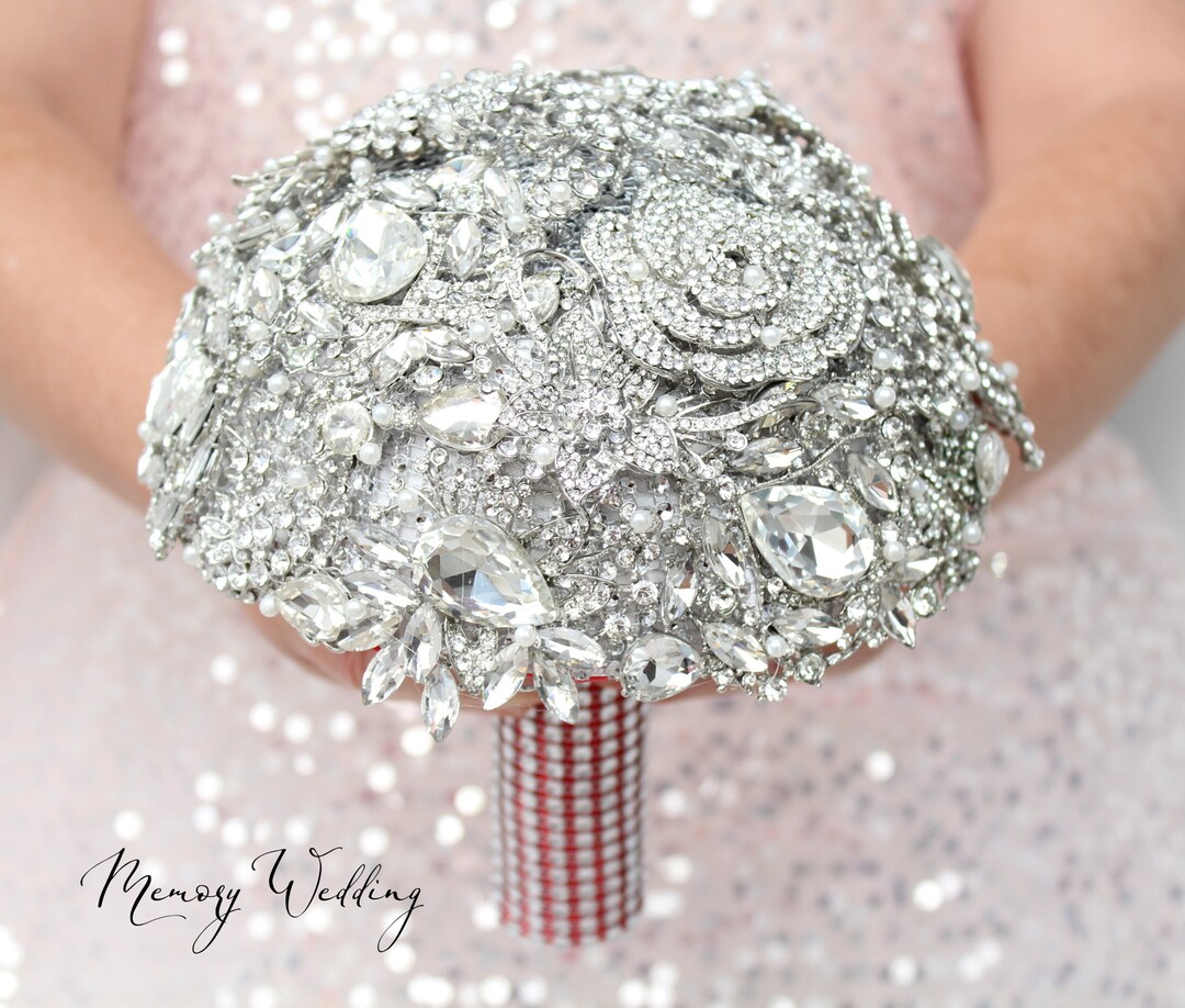 Brooch Bouquet. Silver Bouquet. Winter Bridal Bouquet. Wedding Bouquet ...