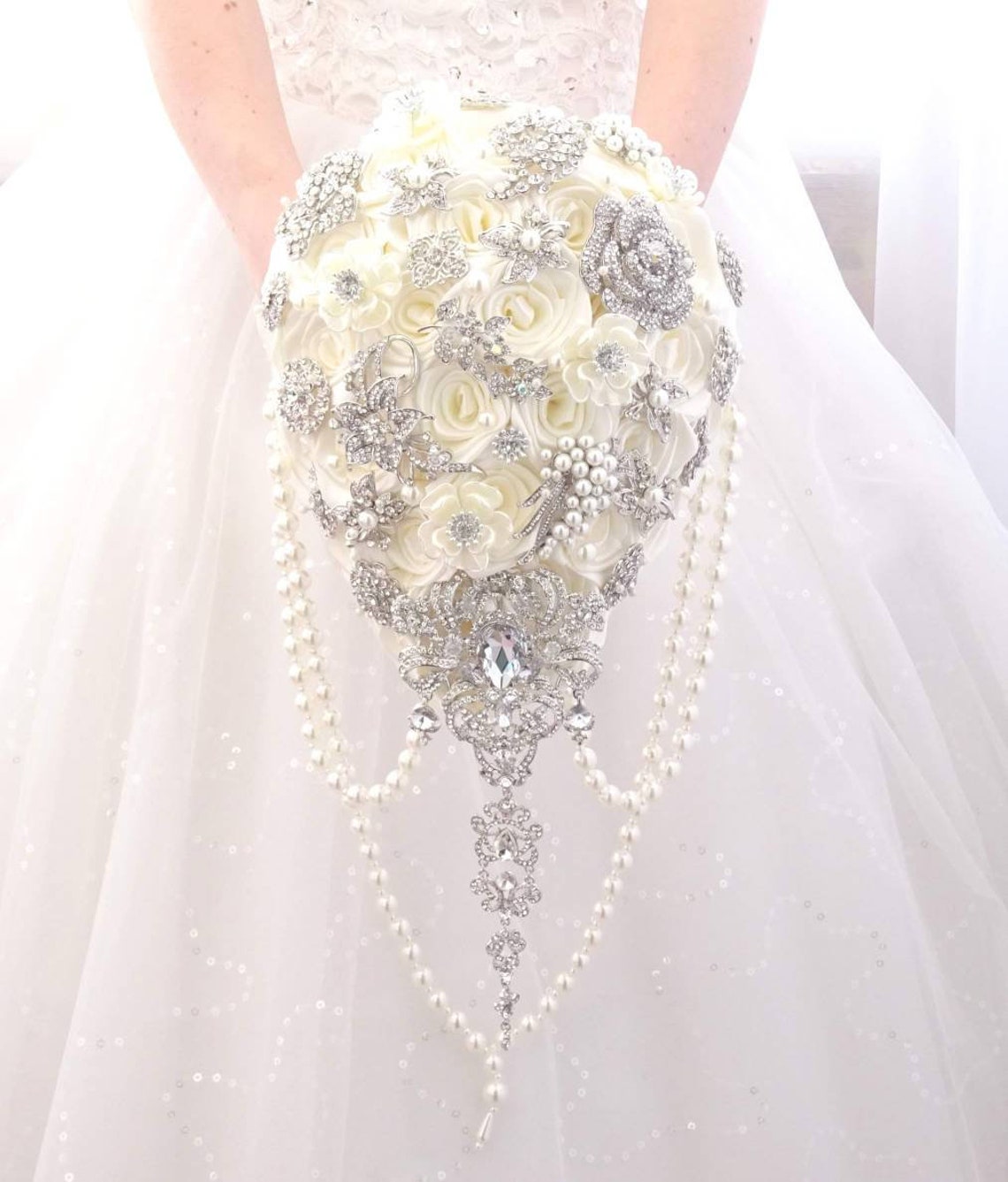 Ivory Silver Rose Gold Cascading Bling and Shiny Brooch - Etsy