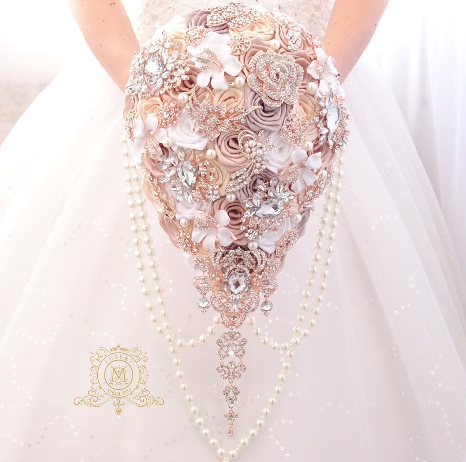 Wedding Brooch Bouquet Rose Gold Ivory Teardrop Brooch - Etsy