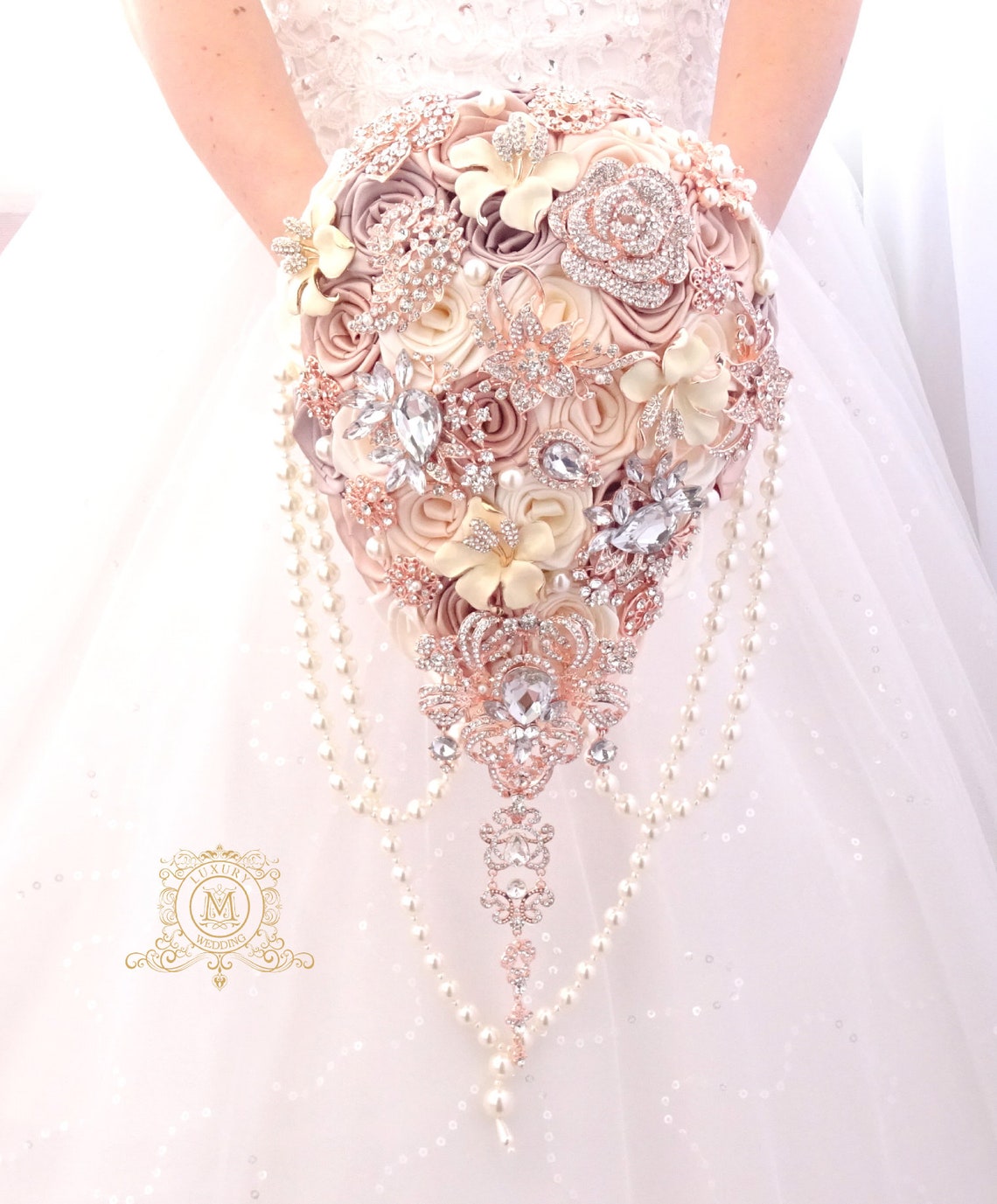 Wedding Brooch Bouquet Rose Gold Ivory Teardrop Brooch - Etsy