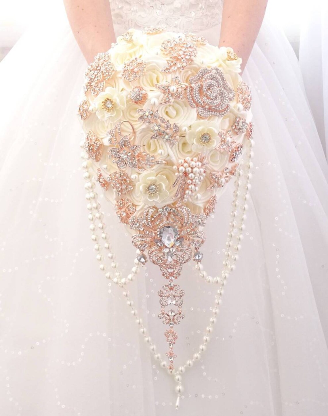 Ivory Silver Rose Gold Cascading Bling and Shiny Brooch - Etsy