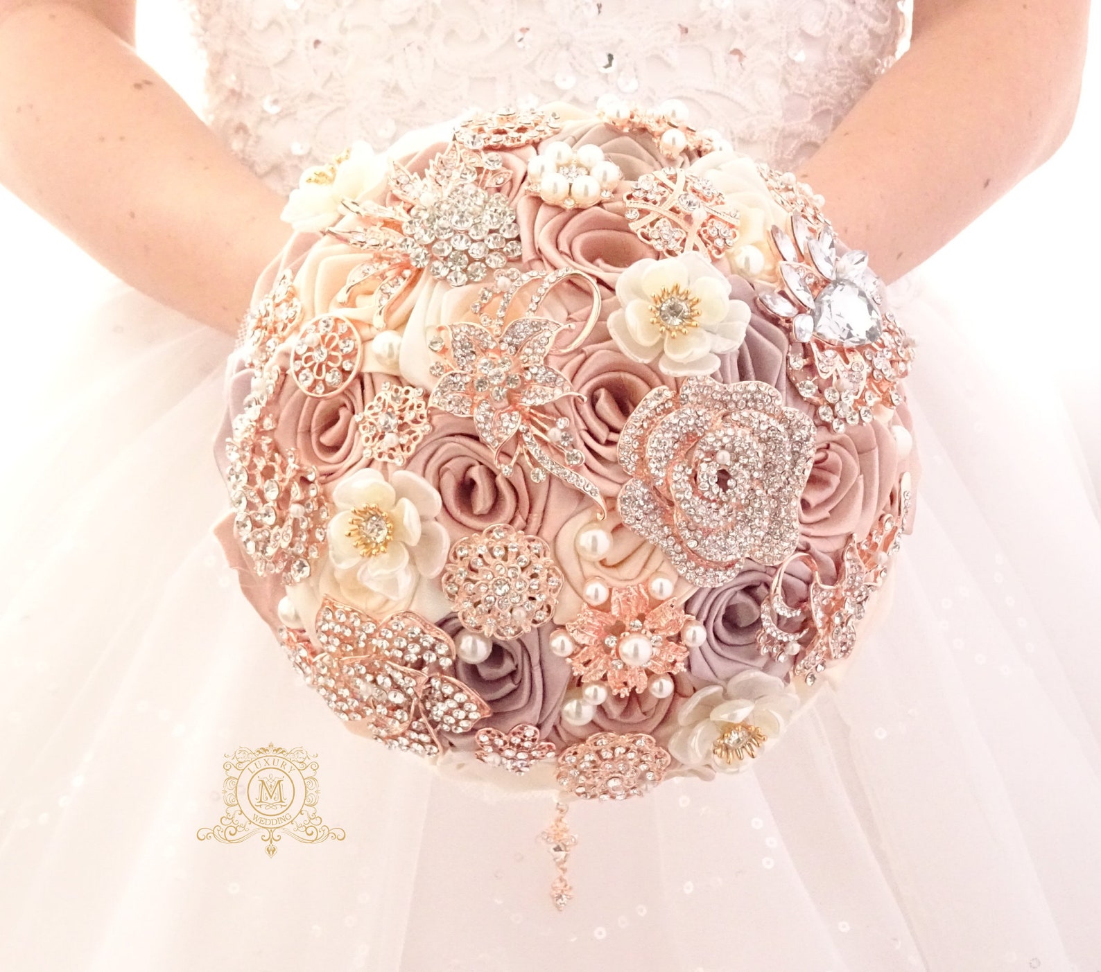 Elegant Champagne Brooch Bouquet Rose Gold Wedding by Memory - Etsy