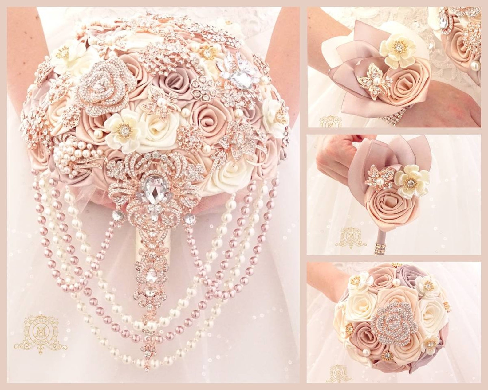 Wedding Bouquet Champagne Rose Gold Brooch Bouquet Ivory | Etsy