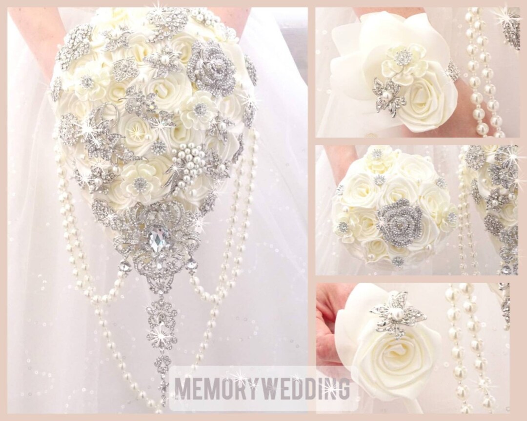 Ivory Silver Rose Gold Cascading Bling and Shiny Brooch - Etsy