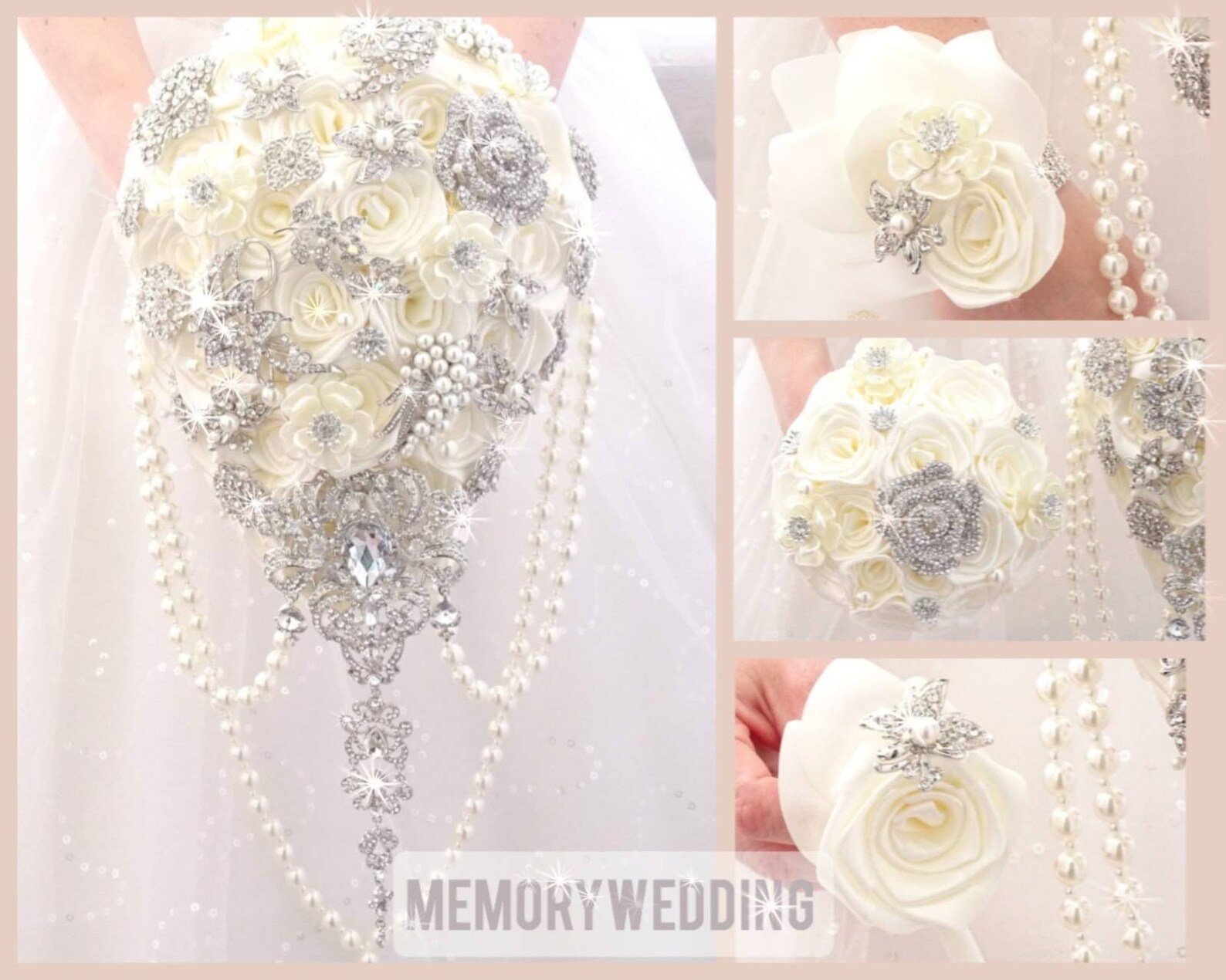 Ivory Silver Rose Gold Cascading Bling and Shiny Brooch - Etsy