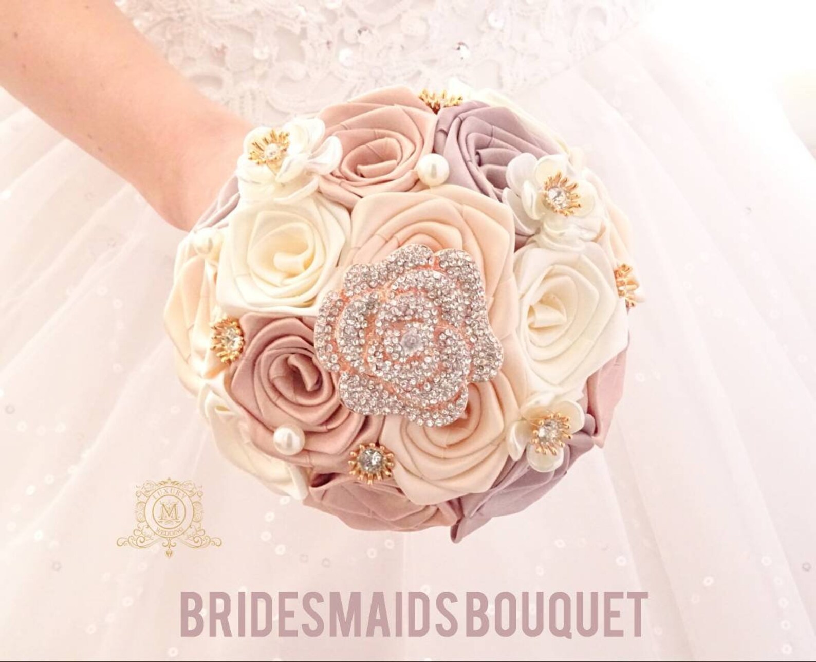 Cascading Champagne Rose Gold Shiny and Bling Brooch Bouquet | Etsy