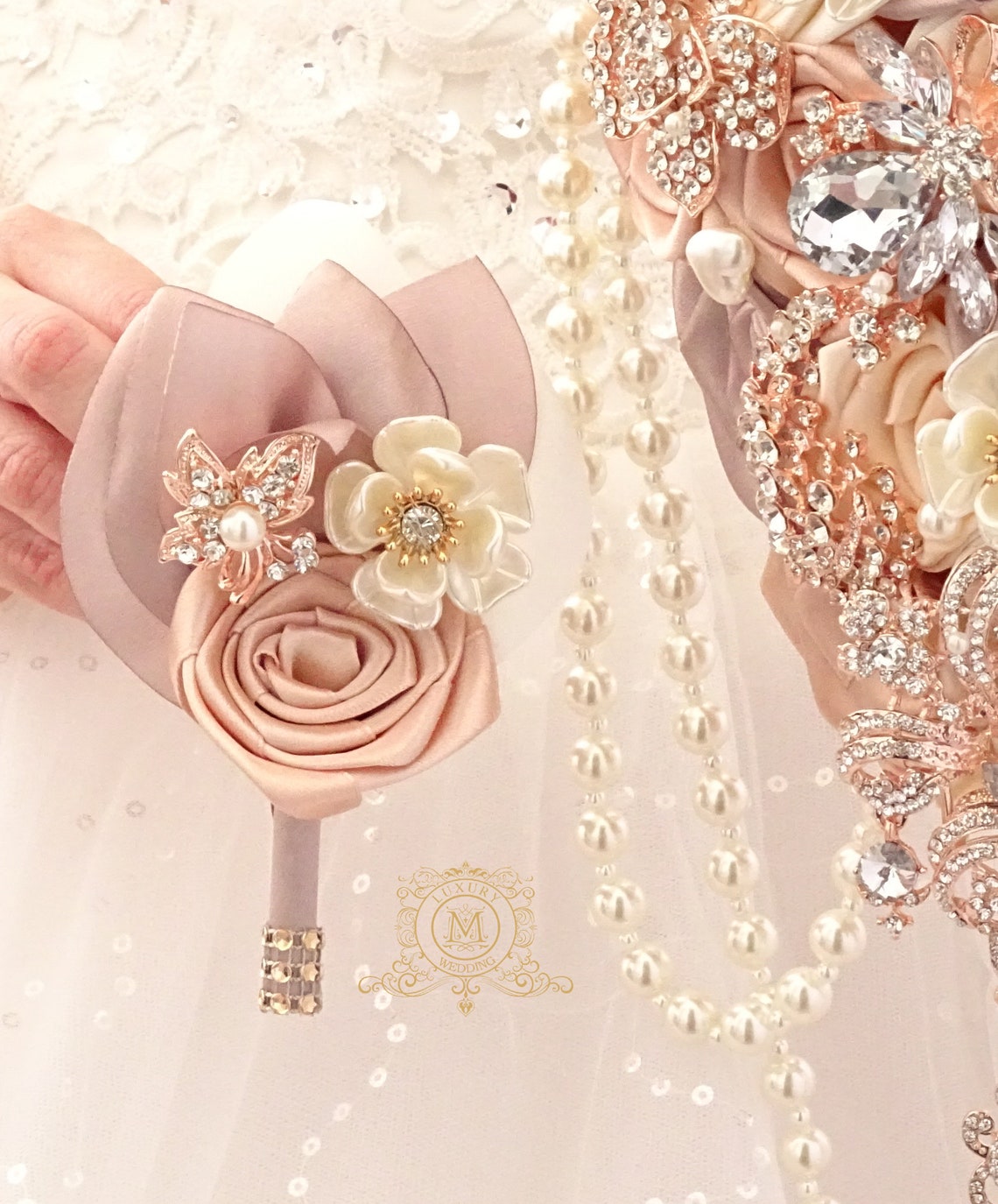 Wedding Brooch Bouquet Rose Gold Ivory Teardrop Brooch - Etsy