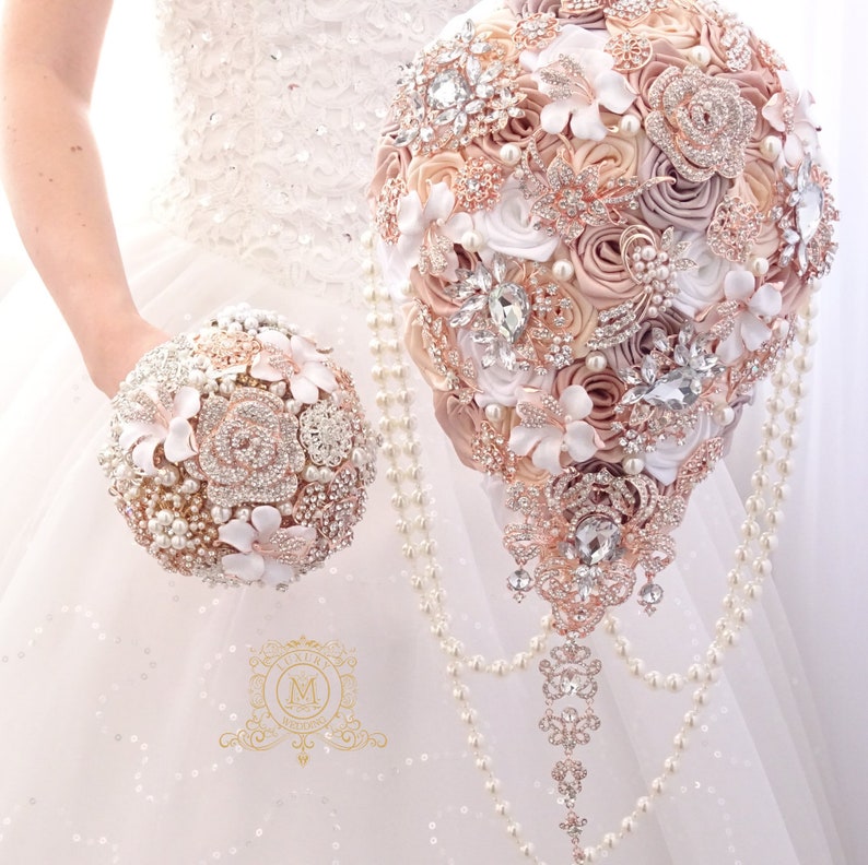 Wedding Brooch Bouquet Rose Gold Ivory Teardrop Brooch - Etsy