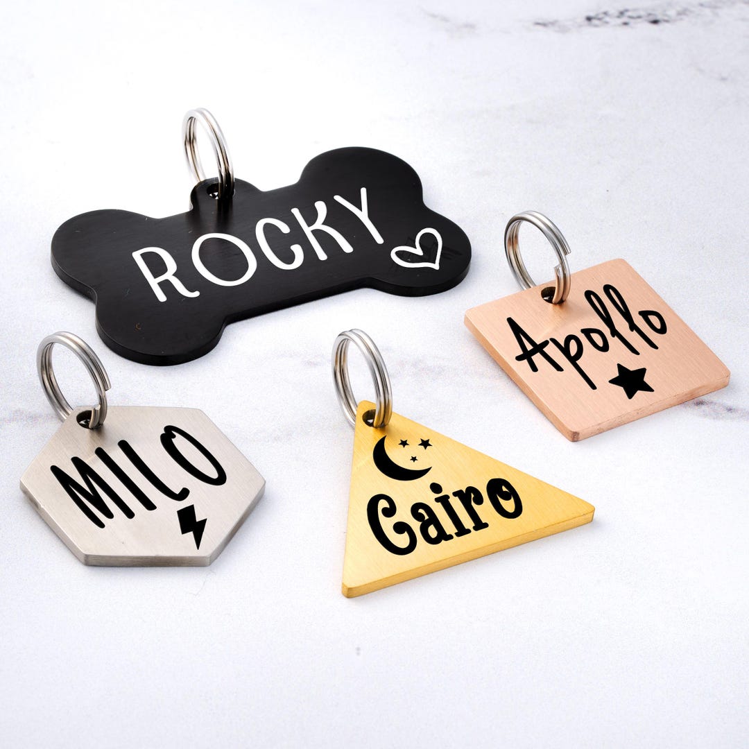 Dog Name Tag Personalized Dog Tag Black Silver Rose Gold Dog Id Tag ...