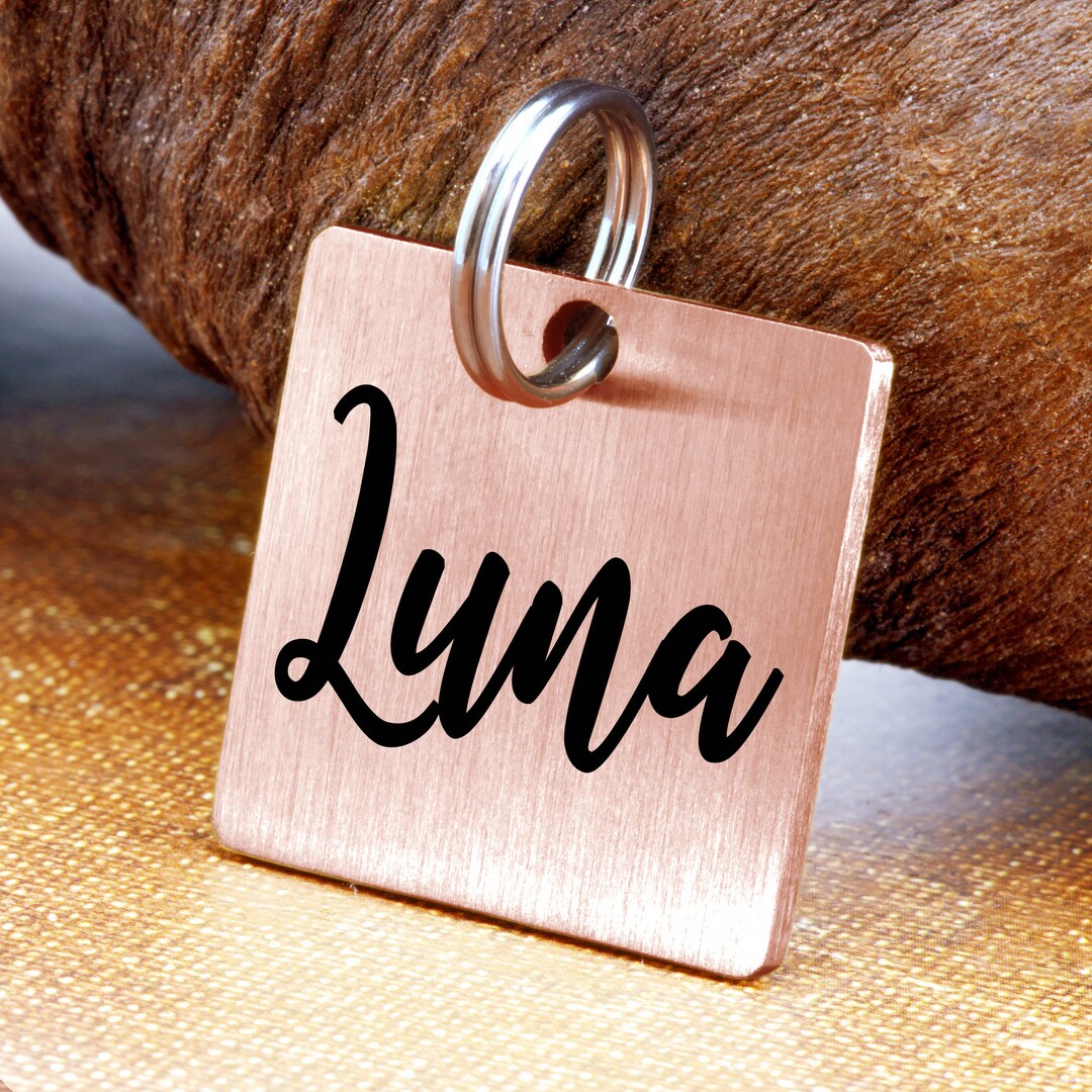Rose Gold Dog Tag, Square Engraved Dog Tag, Personalized for Dogs, Dog ...