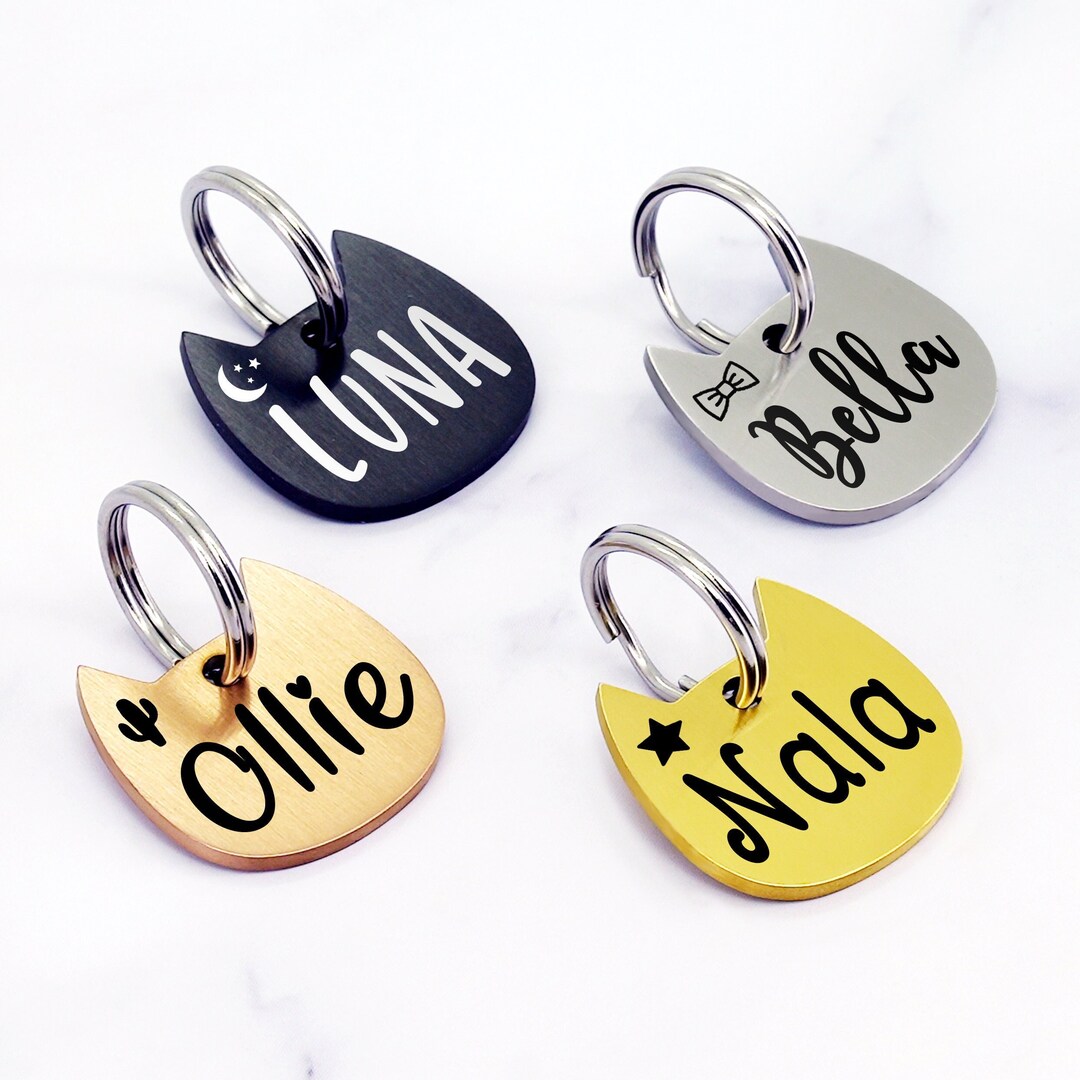 Cat ID Tag, Cat Collar Tag, Cat Head Tag Personalized, Small Cat ID Tag ...