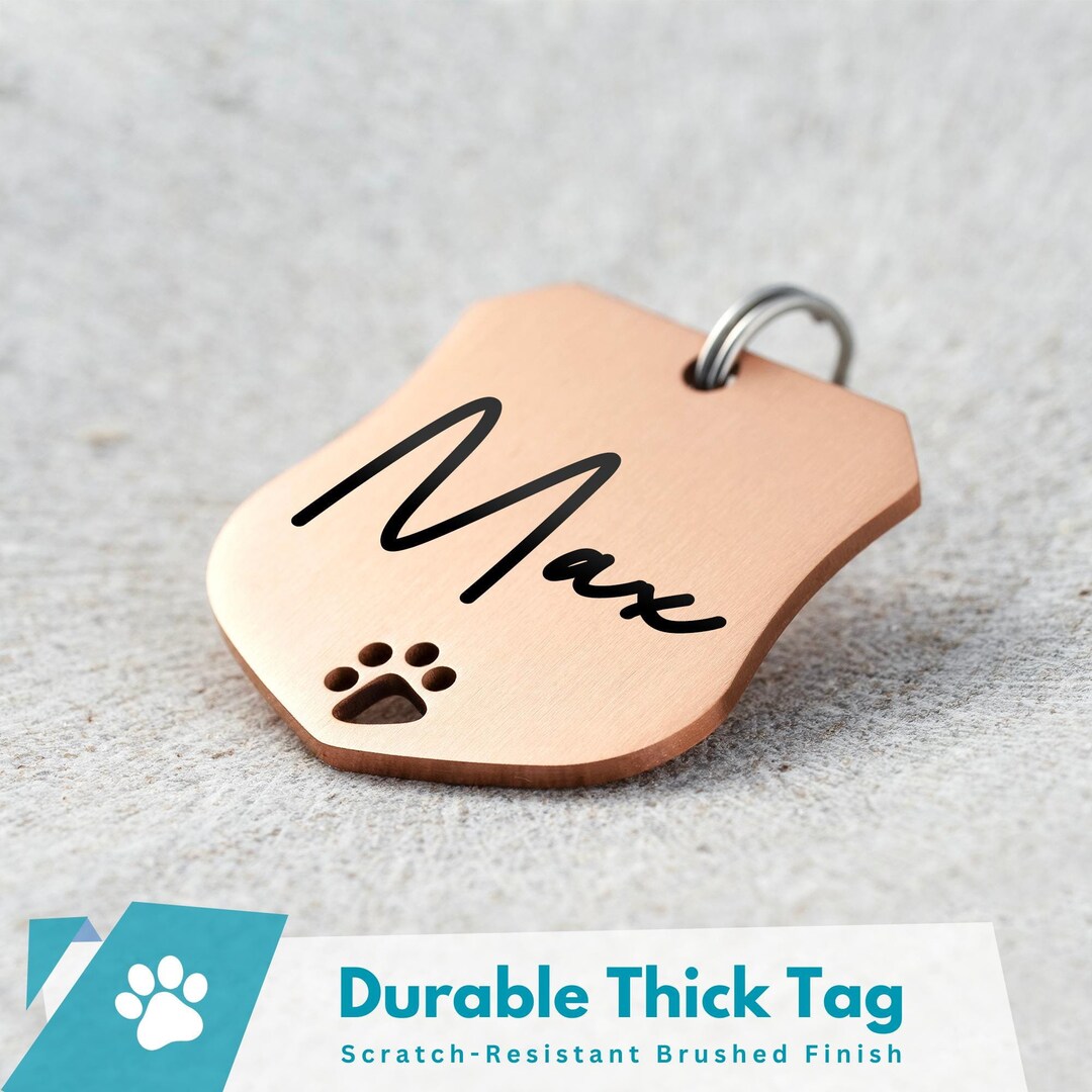 Dog Name Tag, Personalized Dog ID Tag, Hollow Paw Cutout Shield Dog Tag ...