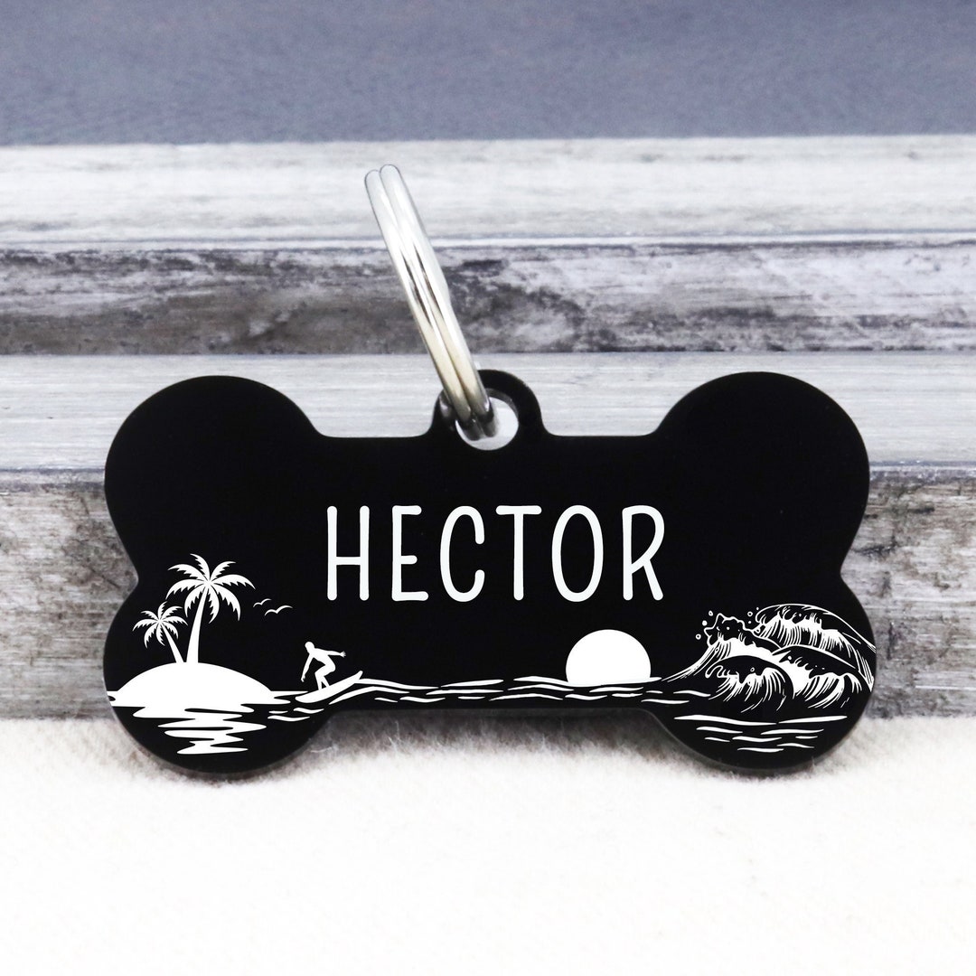 Cute Dog Tag, Surfing Ocean Beach Dog Tag, Custom Dog Tag, Engraved Dog ...