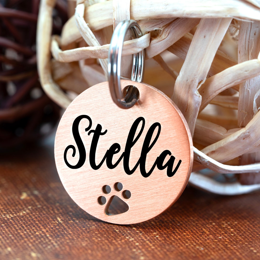 Custom Dog Tag, Dog Tag Personalized, Round Paw Cutout Black Rose Gold ...