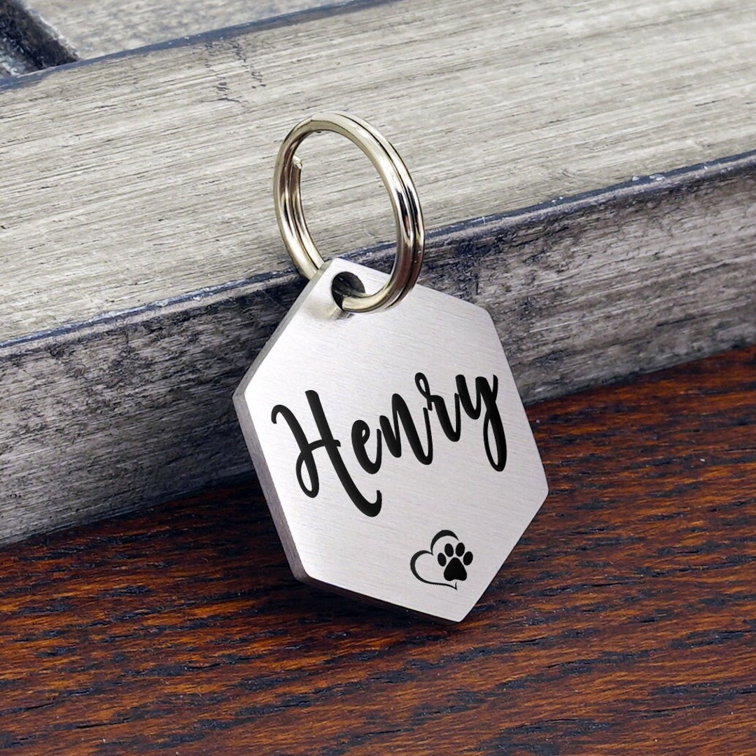 Silver Hexagon Dog Tag, Personalized Dog Tag, Custom Dog Tag, Dog Tag ...