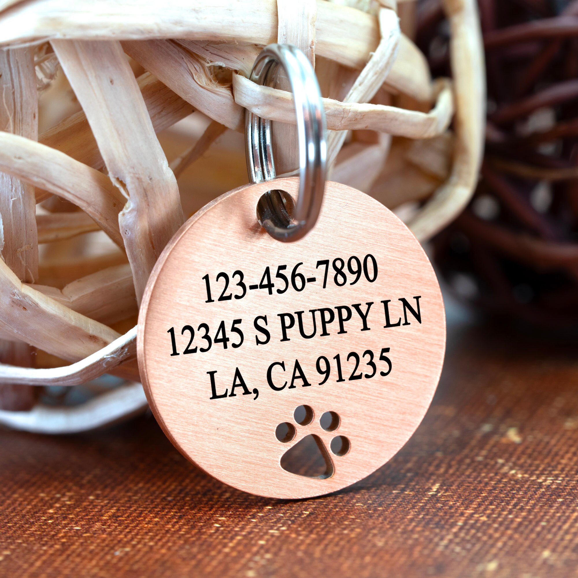 Custom Dog Tag, Dog Tag Personalized, Round Paw Cutout Black Rose Gold ...