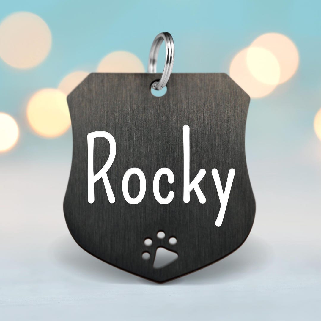 Dog ID Tag, Personalized Dog Name Tag, Badge Cutout Hollow Paw Print ...