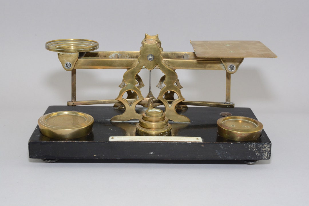 Antique Brass and Wood Postage Scale Shop Weighing Scales ET - Etsy