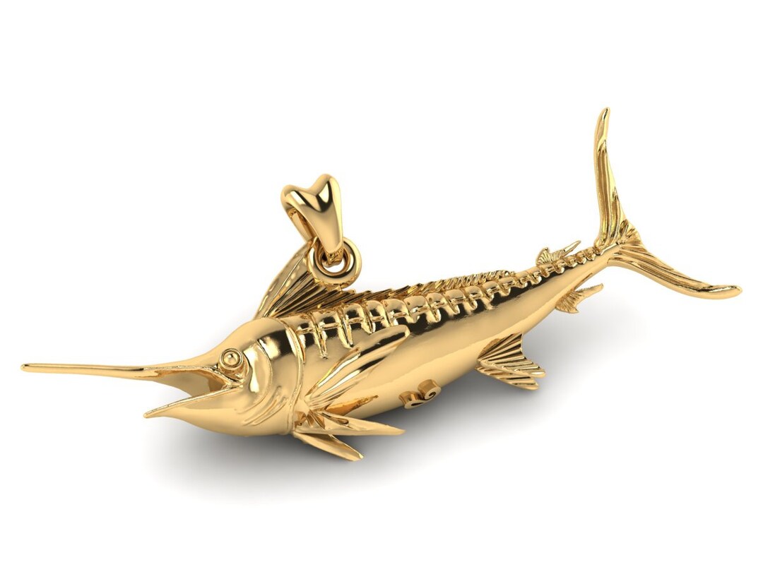 Solid Gold 14k, 18k Marlin Fish Pendant, Marlin Charm. Jewelry for ...
