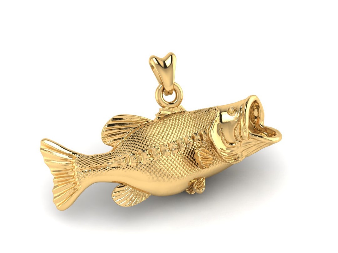 Solid Gold 14k, 18k Largemouth Bass Pendant, Bass Charm. Jewelry for ...