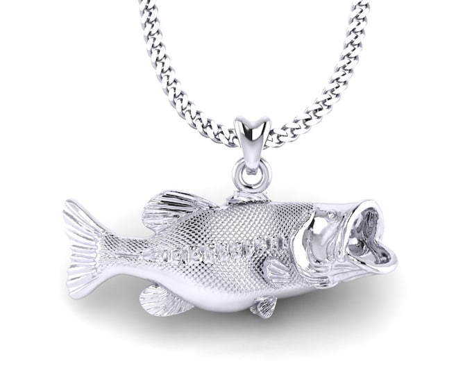 925 Sterling Silver Necklace W/ Bass Fish Pendant Charm - Etsy