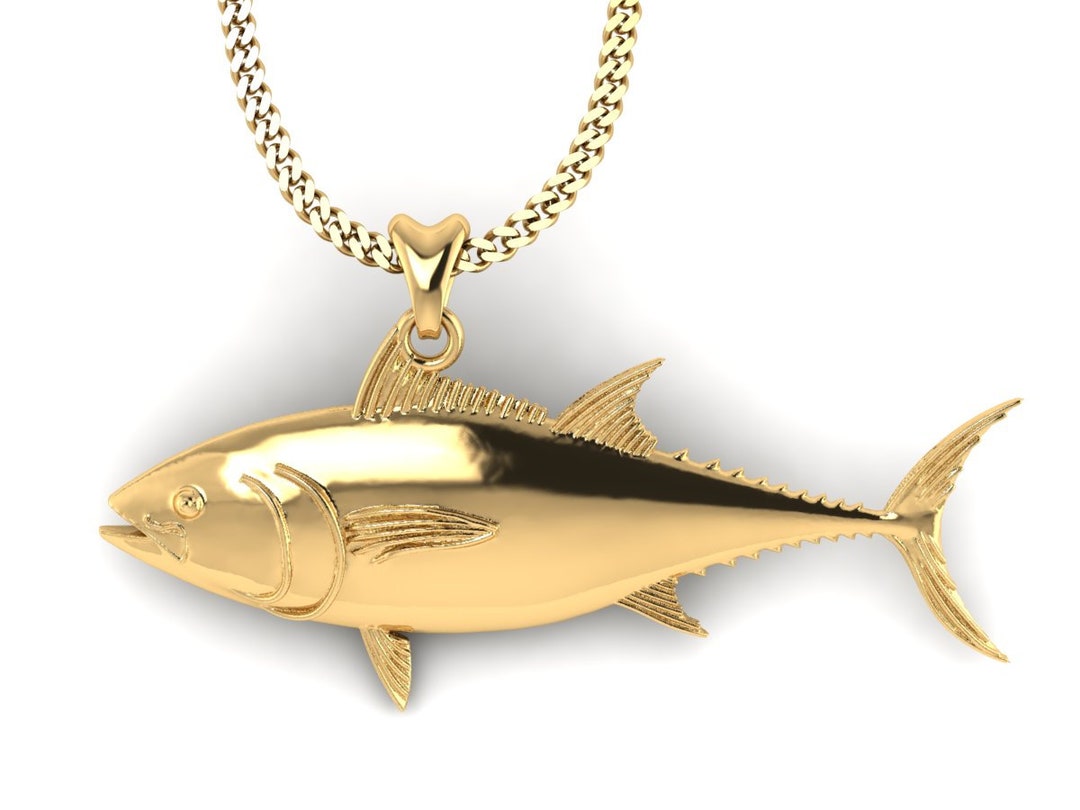 14k Gold Tuna Fish Necklace, Tuna Pendant With Chain. Jewelry for ...