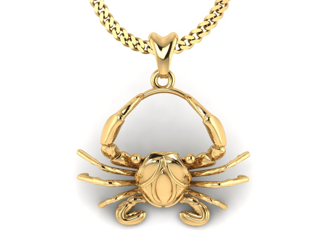 14k Gold Crab Necklace, Crab Pendant With Chain. Jewelry for Fishermen ...