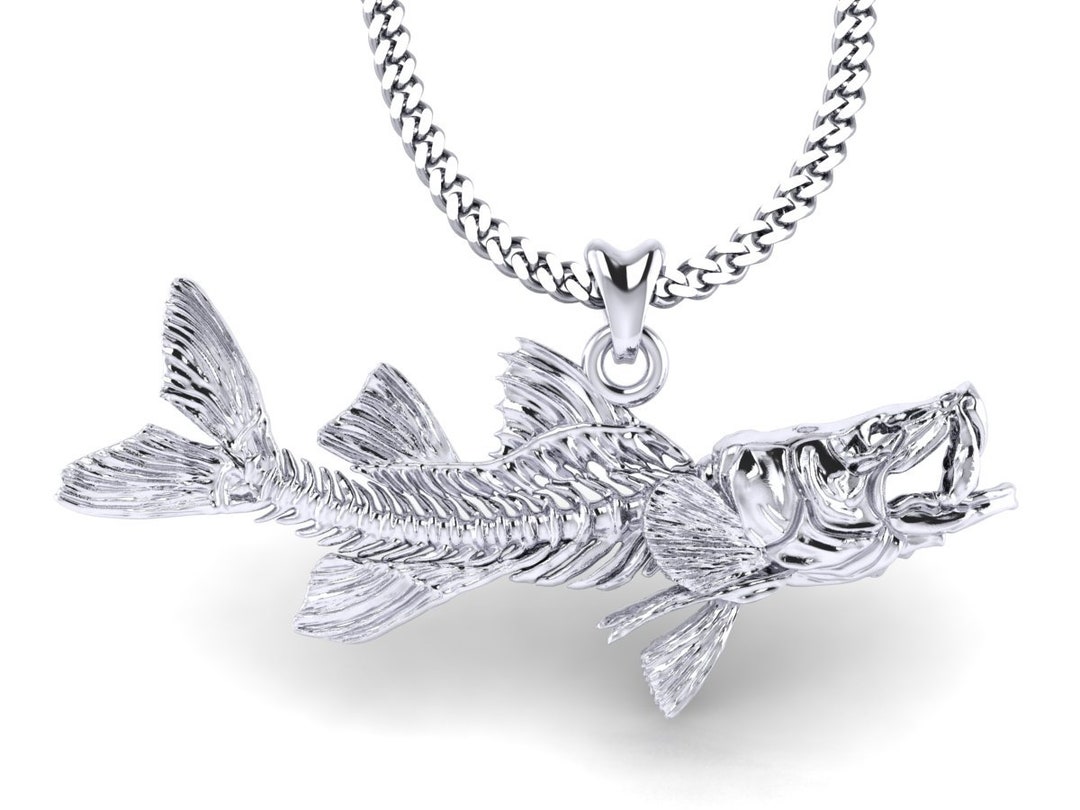 925 Sterling Silver Snook Skeleton Fish Pendant, Snook Skeleton Pendant ...