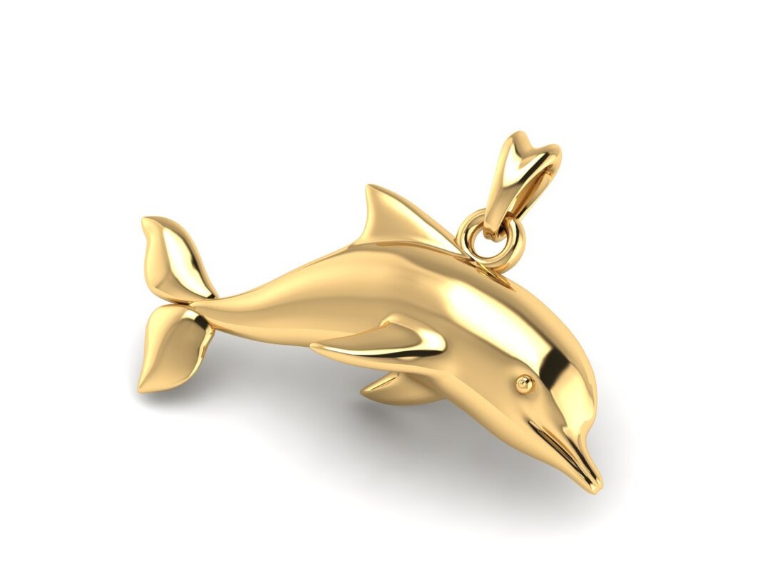 Solid Gold 14k, 18k Dolphin Pendant, Dolphin Charm. Marine Life Jewelry ...