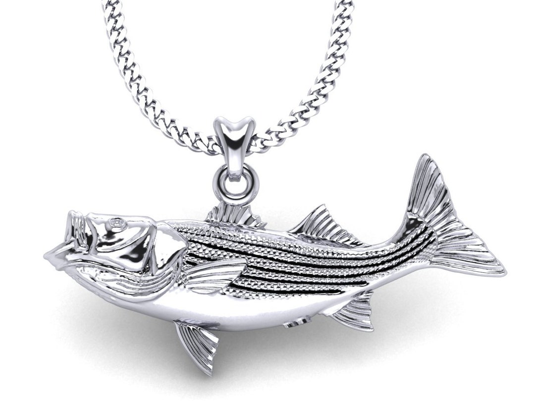925 Sterling Silver Striped Bass Fish Necklace, Striper Fish Charm ...