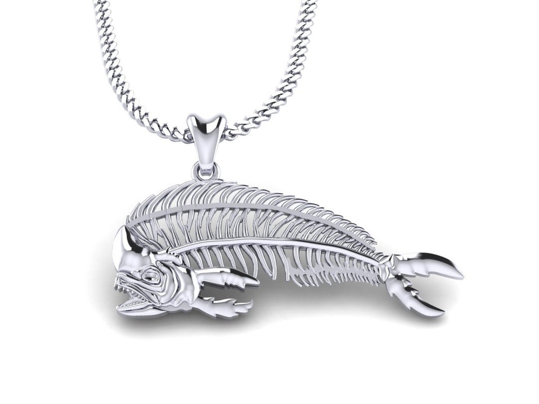 925 Sterling Silver Mahi Mahi Skeleton Necklace, Dorado Skeleton ...