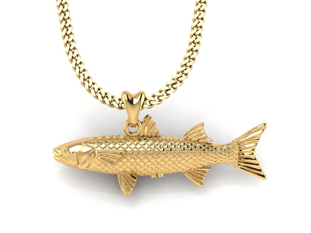14k Gold Mullet Fish Necklace, Mullet Fish Charm, Mullet Fish Pendant ...