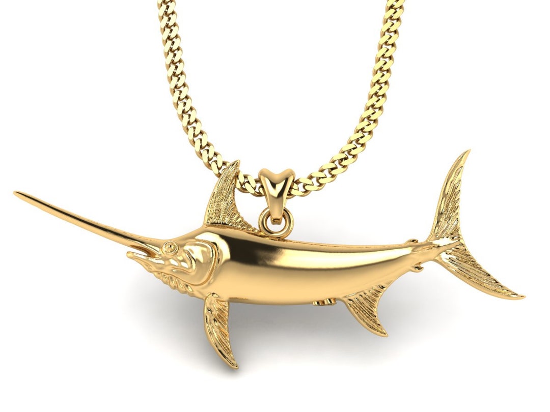 14k Gold Swordfish Necklace, Swordfish Pendant With Chain. Jewelry for ...