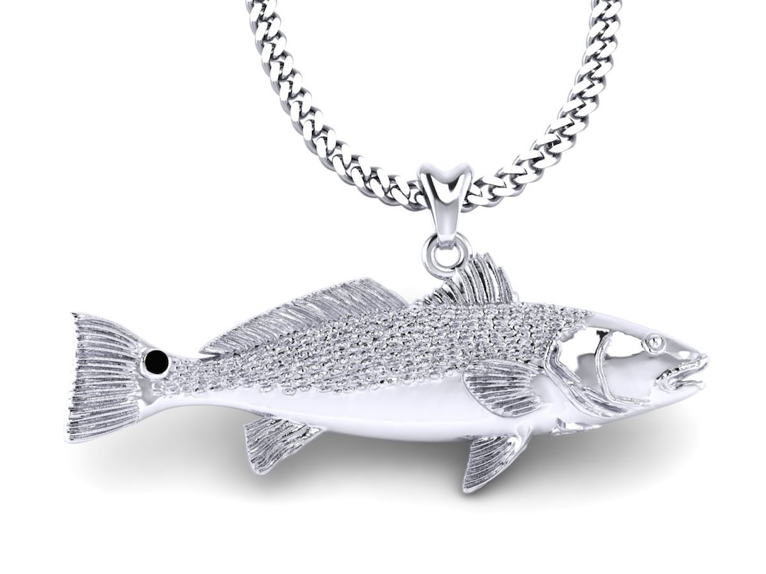 925 Sterling Silver Redfish Necklace, Redfish Charm, Red Drum Fish ...