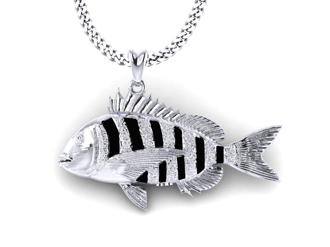 925 Sterling Silver Sheepshead Fish Necklace, Sheepshead Pendant With ...