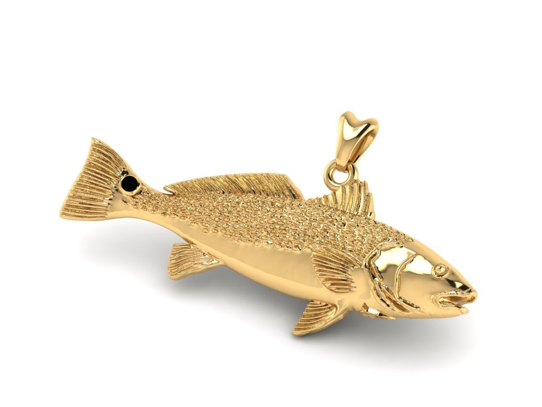 Solid Gold 14k, 18k Redfish Pendant, Red Drum Fish Charm. Jewelry for ...