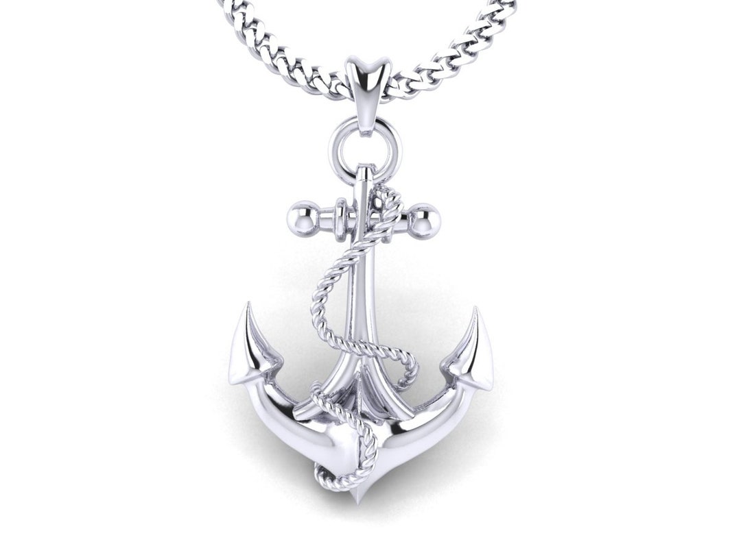 925 Sterling Silver Anchor Necklace, 3D Anchor Charm, Anchor Pendant ...
