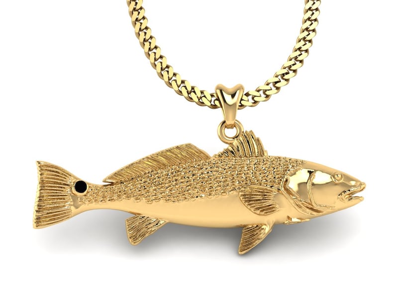 14k Gold Redfish Necklace, Red Drum Fish Pendant With Chain. Jewelry ...