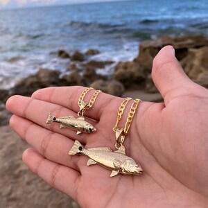 14k Gold Redfish Necklace, Red Drum Fish Pendant With Chain. Jewelry ...