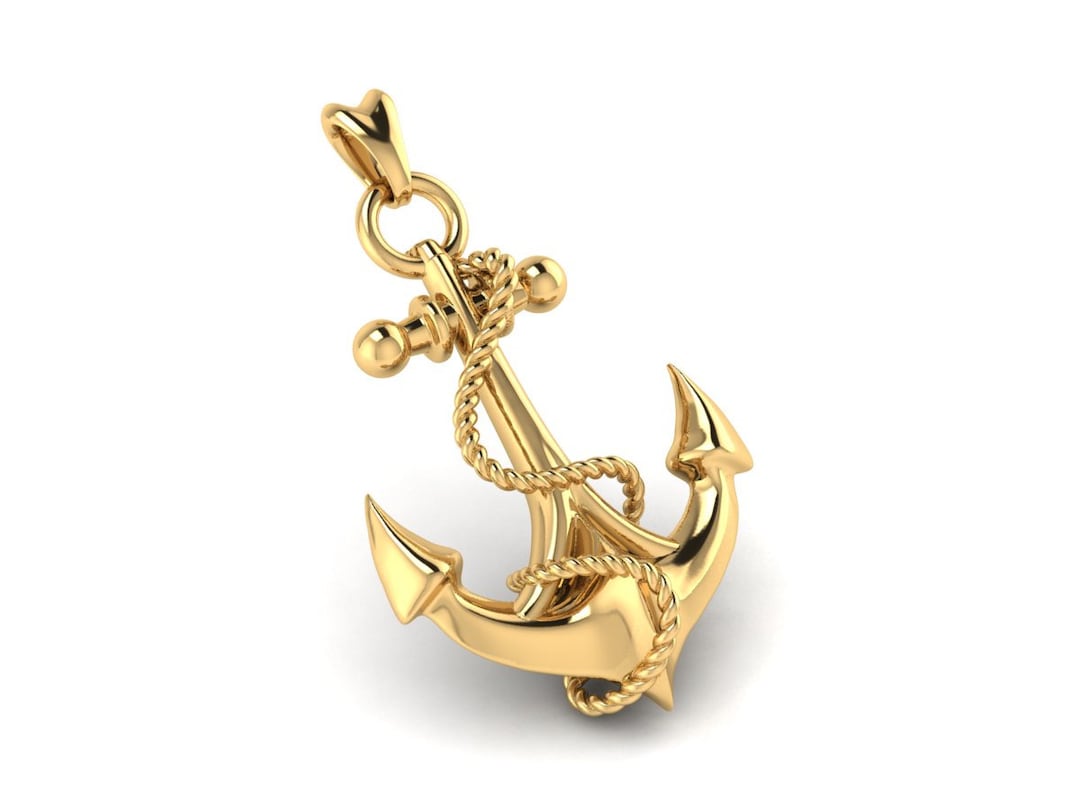 Solid Gold 14k, 18k Anchor Pendant, 3D Anchor Charm. Nautical Jewelry ...