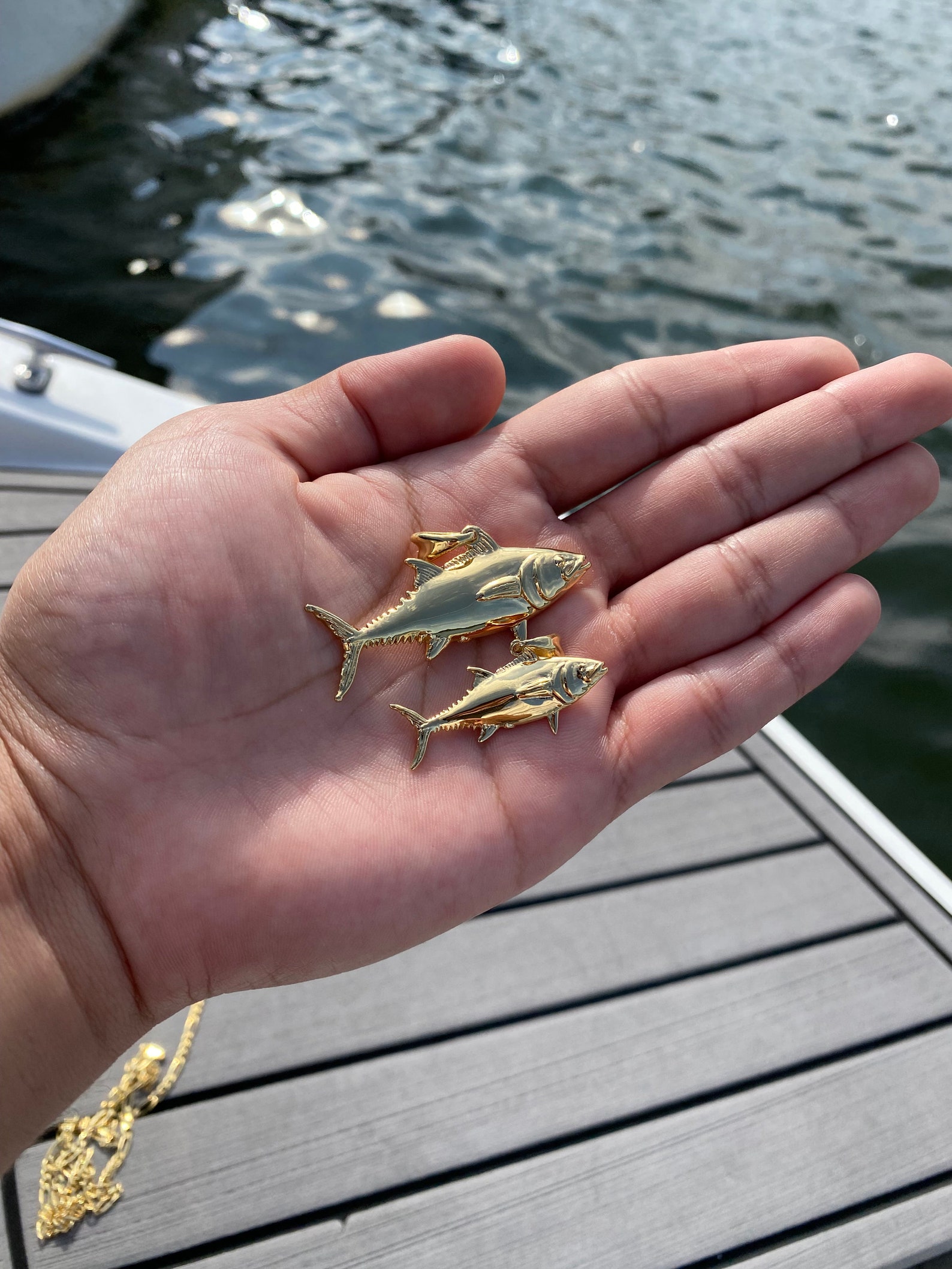 14k Gold Tuna Fish Necklace, Tuna Pendant With Chain. Jewelry for ...
