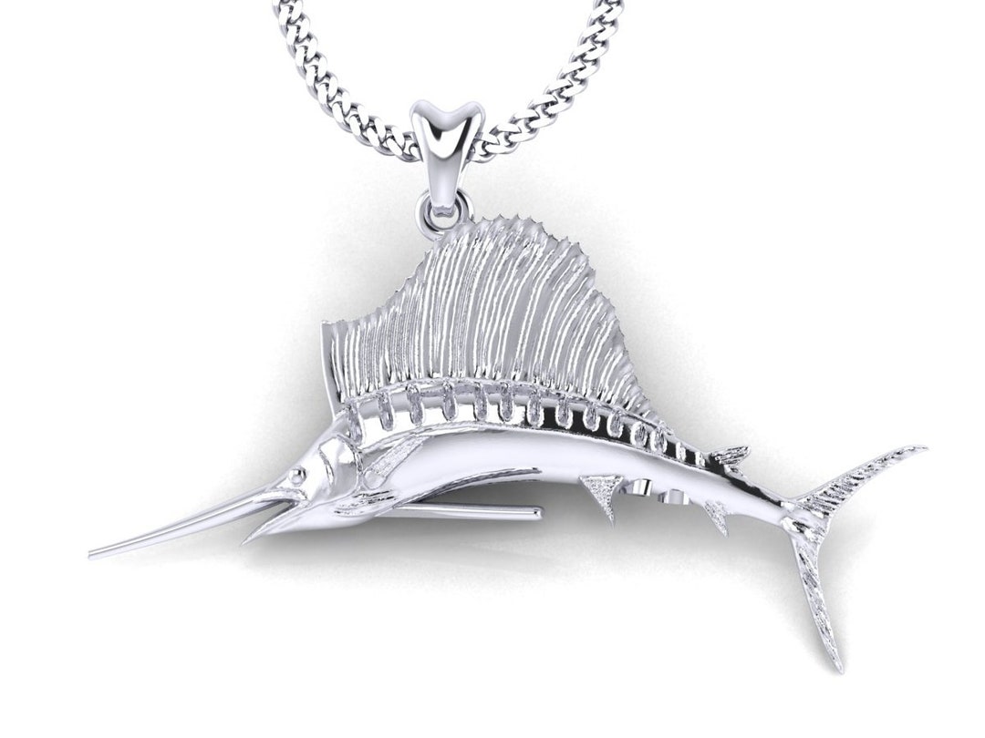 925 Sterling Silver Sailfish Necklace, Sailfish Charm, Sailfish Pendant ...