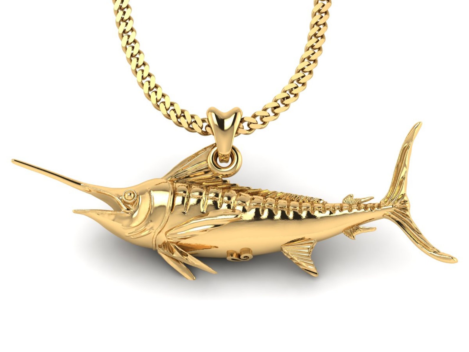 14k Gold Marlin Fish Necklace, Marlin Pendant With Chain. Jewelry for ...