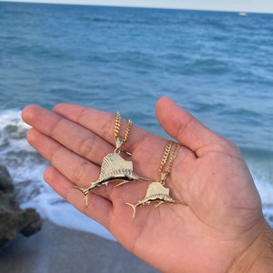 14k Gold Sailfish Necklace, Sailfish Pendant With Chain. Jewelry for ...