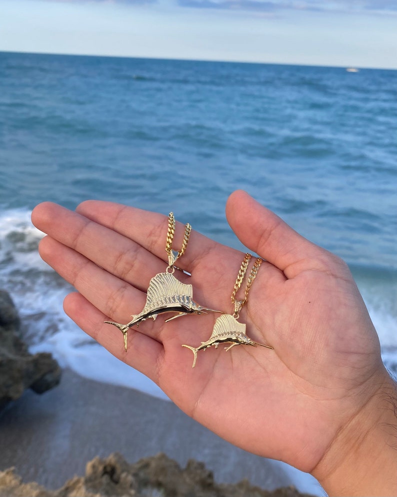 14k Gold Sailfish Necklace, Sailfish Pendant With Chain. Jewelry for ...